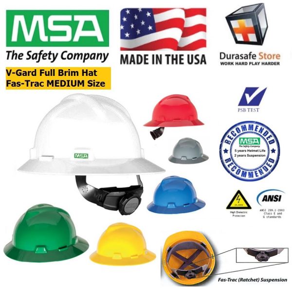 MSA V-Gard Slotted Safety Hat Full-Brim Fas-Trac Suspension, Standard ...
