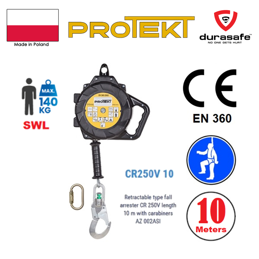 PROTEKT CR250V10 Retractable Steel Cable Fall Arresters 10M - Durasafe Shop