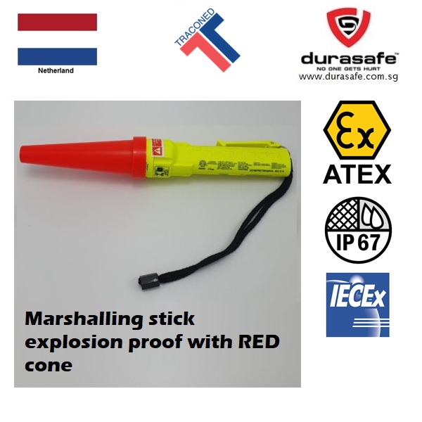 Traconed Marshalling stick explosion proof with RED cone - Durasafe Shop